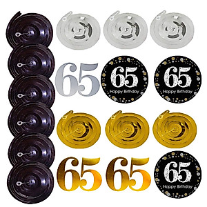 Famoby 65th Birthday Party Decorations Set- Gold Glittery Cheers to 65 Years Banner,Poms,12Pcs Sparkling 65 Hanging Swirls for 65th Birthday Decorations 65 Years Old Party Supplies