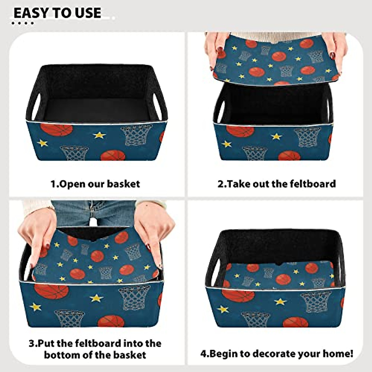 susiyo Basketball Theme Storage Basket, 2 Pack Felt Storage Bin Collapsible Organizer for Office Closet