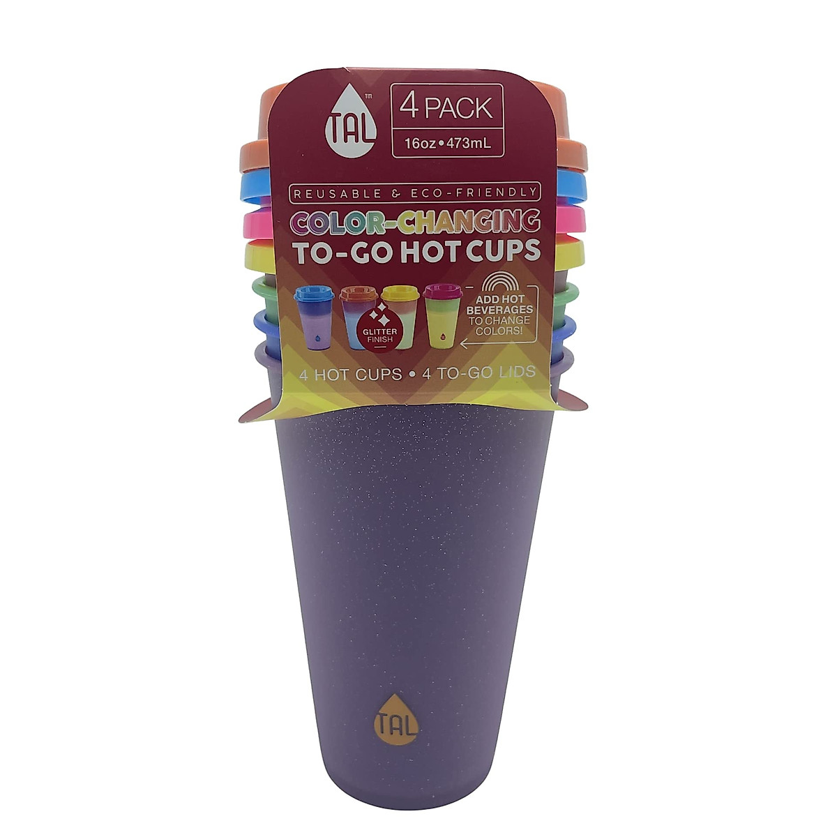 TAL Color Changing To-Go Reusable Hot Cups Set, 16 oz, 4 Pack