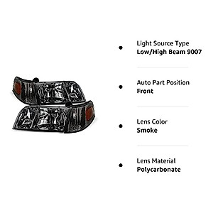 ACANII - For 1998-2011 Ford Crown Victoria Smoked Lens 4pcs Headlights w/Corner Signal Lights Replacement Set Left+Right
