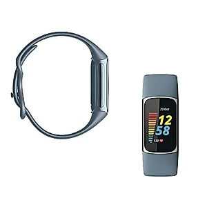 Fitbit Charge 5 Advanced Fitness Tracker with GPS, Heart Rate, Sleep & Health Tracker - Power Bundle with Adapter (Blue Stainless Steel)