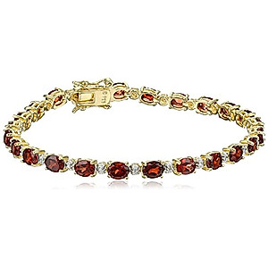 Amazon Essentials 18k Yellow Gold Plated Sterling Silver Genuine Garnet and Diamond Accent Tennis Bracelet, 7.25" (previously Amazon Collection)