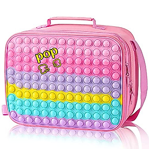 Pop Lunch Box for Girls Kids Reusable Lunch Bag for School Supplies Insulated Lunch Tote Bag- Picnic Leakproof Cooler Lunch Boxes with Adjustable Shoulder Strap for Back to School