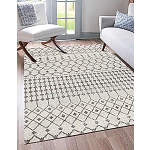 THE BEER VALLEY Area Rug 5x7 Feet Modern Neutral Carpet for Living Room, Bedroom, Kitchen - Moroccan Boho Indoor Non Shedding Area Rugs - Off White/Grey