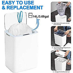 Inductive Trash Can, Non-Touch Sensor Trash Bin 14 Liter/3.7 Gallon Large Capacity Contactless Garbage Can with Lid, Automatic Sensor Waste Basket for Kitchen Home Office Bedroom (White)