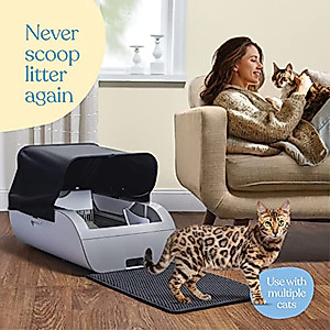 New Upgraded Smart Automatic Cat Litter Box - Self Cleaning Cat Litter Box with Built in Odor Eliminator - Works with Clumping Cat Litter - Large Cat Litter Box with Hood & Litter Mat.