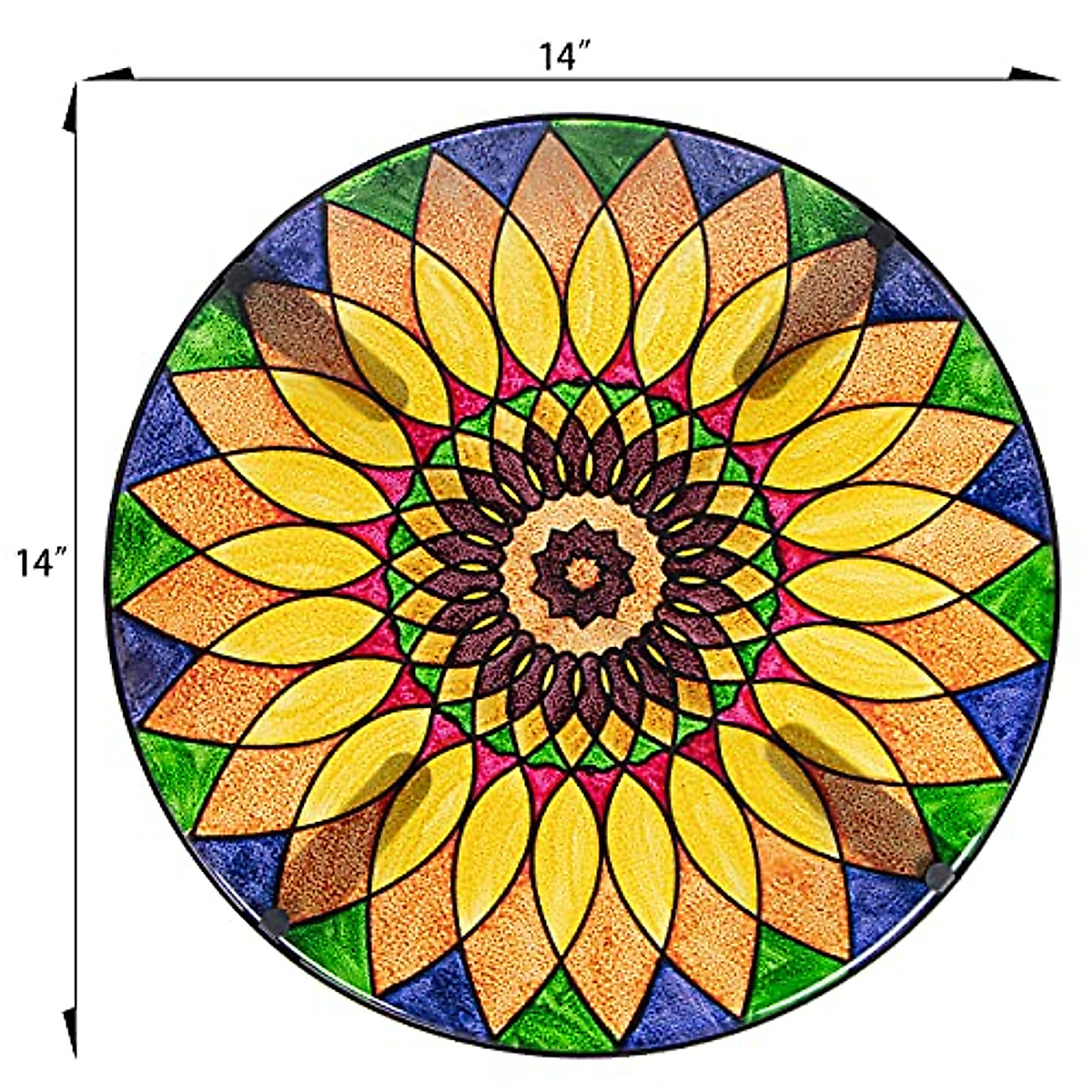 VCUTEKA Outdoor Side Table Mosaic End Table Patio Side Table Small End Table Glass Top Round Balcony Coffee Table Porch Indoor Glass Top