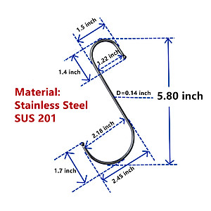 GOTOONE S Hooks Hanging Metal Hook (12 Pack) Stainless Steel Large 6 Inch with Round Stopper Non Slip for Closet Clothes Plants Cups Towels Tools Ornament (Silver)