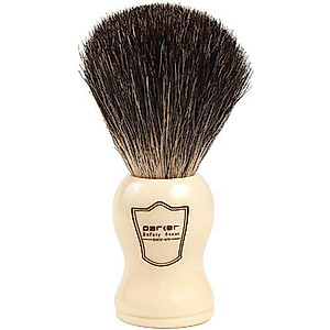 Parker 100% Black Badger Bristle Shaving Brush with White Handle–Extra Dense Badger Bristles Shave Brush Create a Superior Lather–Brush Stand Included
