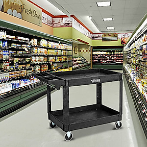 TUFFIOM Plastic Service Utility Cart with Wheels, 550lbs Capacity Heavy Duty Tub Storage Cart W/Deep Shelves, Multipurpose Rolling Extra Large 2-Tier Mobile Storage, for Warehouse Garage Industrial