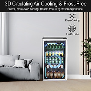 Feelfunn Beverage Refrigerator Cooler - 126 Can Mini Fridge Glass Door for Drinks Soda Beer Wine - Small Refrigerator for Office Bedroom Home Bar, 4 Adjustable Shelves, 3.2 Cu.Ft, Silver