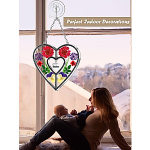 KY&BOSAM Heart Suncatchers Grandma Gift Ornament Stained Glass Sun Catcher Garden hangings Windows with Pressed Flower Heart Embedded in Glass Gifts for Grandma Mother`s Day Birthday Gifts