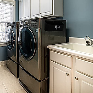 HowLuxe Magnetic Lint Bin for Laundry Room - Minimalist Plastic Dryer Lint Bin Organizer with Strong Magnet Backing - Hole Hanger Wall Mount Dryer Ball or Dryer Sheets Container, Black, Small