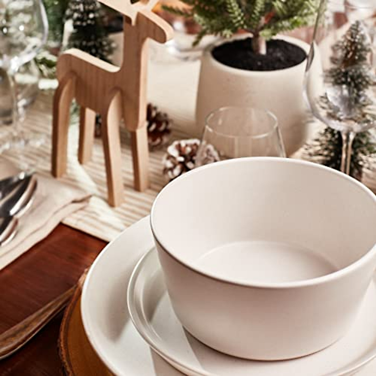 Stone Lain Stoneware Dinnerware Set, Service For 8, White Speckled