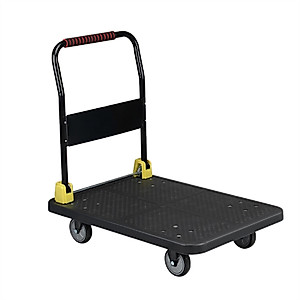 Generic Hand cart, Hand Truck Foldable with Platform, Workshop Wheeled Cart, Platform Trucks with Swivel Wheels, for Home, Backyard, Shop, Warehouse (Color : Black, Size : 89 * 59 * 86cm)