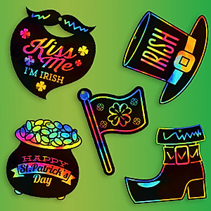 UJSGK St. Patrick's Day Scratch Paper Arts Crafts for Kids 12PCS Scratch Paper Art Set St Patrick Lucky Clover Green Scratch Off Cards Festivals Magic Rainbow Scratch Art Accessories