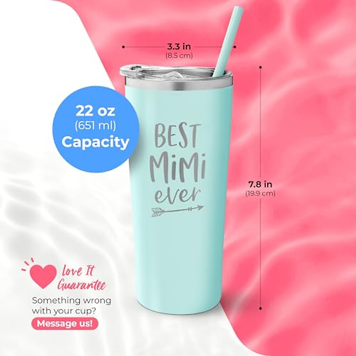 SassyCups Best Mimi Ever Insulated Tumbler Cup with Straw and Lid - Coffee Mug Gift for Grandma - World's Best Mimi Gift From Grandkids for Birthday - New Mimi Tumbler - Grandma, Mimi Gifts