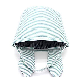 Easter Baskets Seersucker Easter Bunny Bag Bucket for Easter Egg Hunt Bunny Ears Design (Blue)