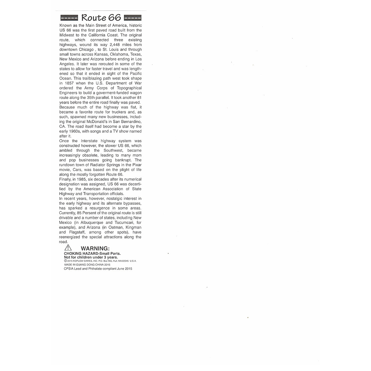 Koplow Games Route 66 Dice Game with 5 Dice Travel Tube and Gaming Instructions