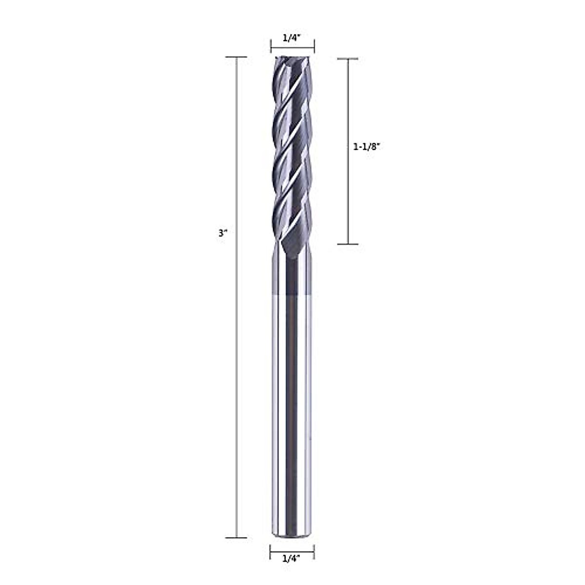 SpeTool 12411 4 Flutes Carbide CNC Square Nose End Mill, 1/4 inch Shank Diameter, 3 inch Long, Upcut CNC Router Bit with Coated