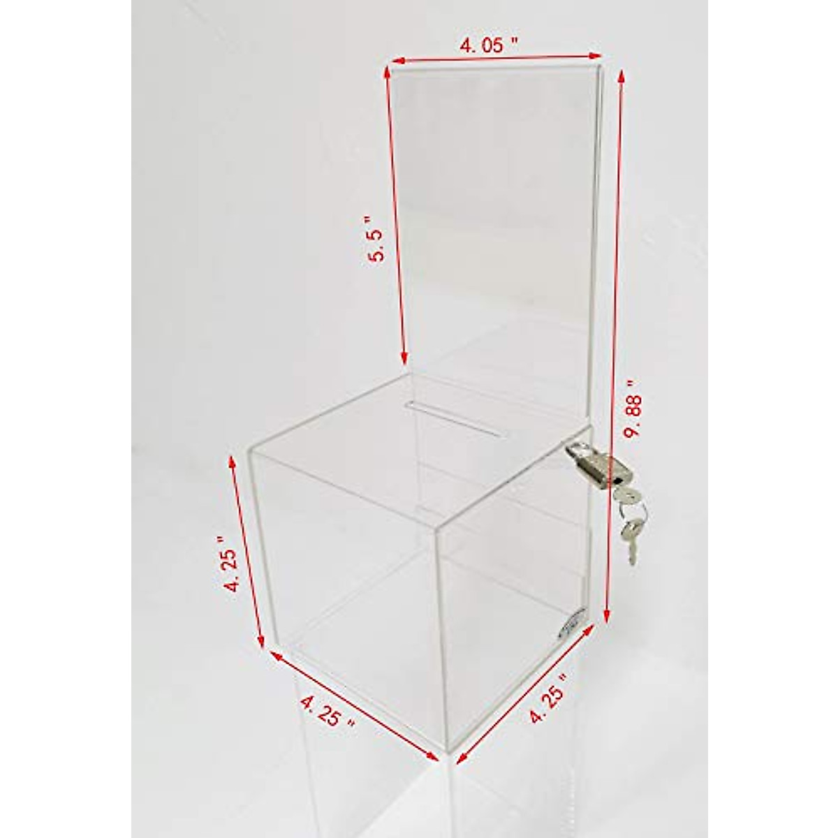 FixtureDisplays® 4.25 X 4.25 X 9.9" Small Acrylic Plexiglass Clear Donation Box Tip Offering Charity Fundraising Box 11040-AMAZON