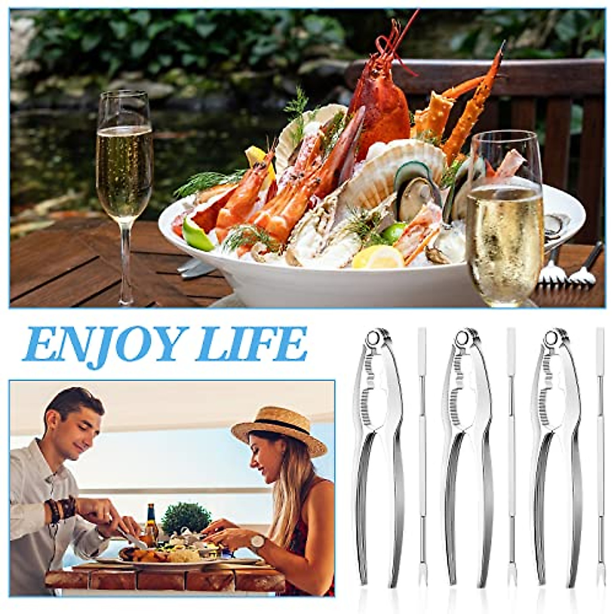 41 Pcs Seafood Tools Set Including Lobster Crackers, Stainless Steel Seafood Forks and Storage Bag, Nut Cracker Set Lobster Crackers Opener Shellfish for Kitchen Seafood Party Supplies