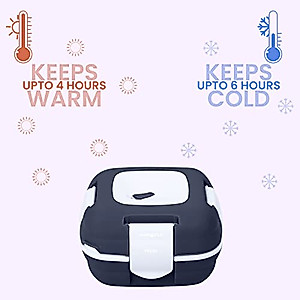 Lunch Box - Pinnacle Insulated Leak Proof Lunch Box for Kids/Adults - Stainless steel Thermal Bento-Style Lunch Box Container With Additional Tray for Salad/Soup (Navy, 16 oz)