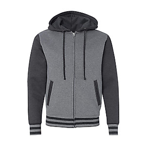 Independent Trading Co. - Heavyweight Varsity Full-Zip Hooded Sweatshirt - IND45UVZ - XL - Gunmetal Heather/Charcoal Heather