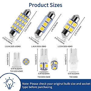 Zakolak 42 Pieces Interior Car Lights, Super Bright White Dome Map Tail Cab Lights Bulb Kit Set , DE3175 T10 31mm 41mm 194 LED Bulb for Your Trucks Width Lamp(White)