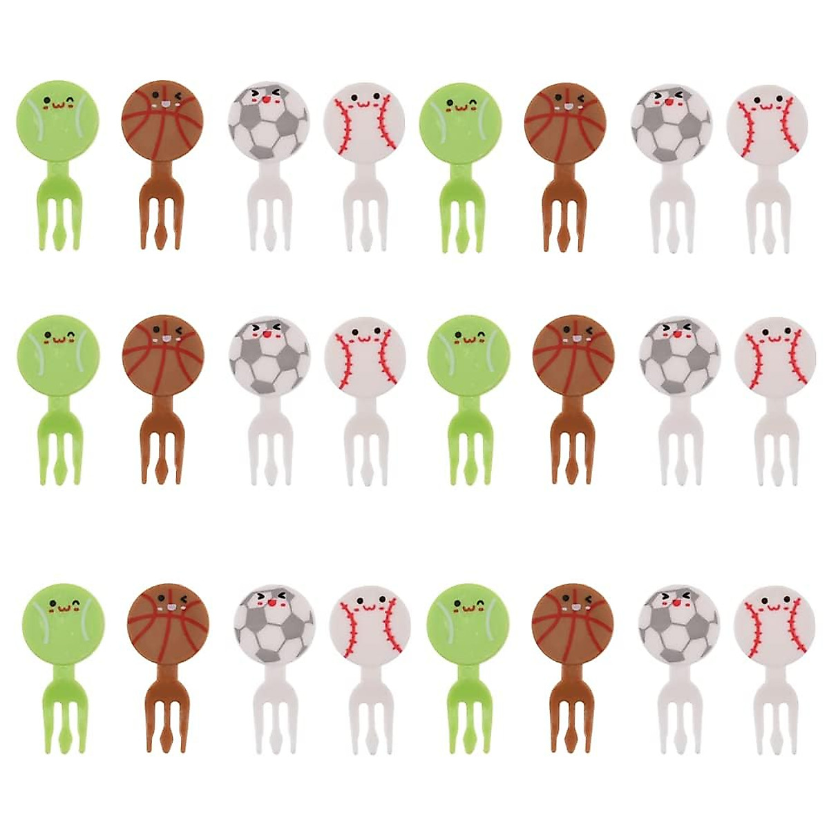 IUAQDP 24 Pieces Sports Ball Fruit Fork, Mini Cute Cartoon Food Picks for Children Bento Decor, Plastic Snack Forks for Cake Dessert Pastry Party Supply, Football Basketball Baseball Tennis Pattern