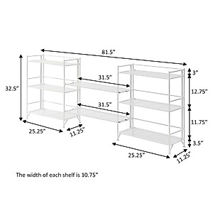 Convenience Concepts Xtra Storage 3 Tier Wide Folding Metal Shelves with Set of 2 Deluxe Extension Shelves - Organizer for Living Room, Office, Bedroom, Garage, Kitchen, Bathroom, White