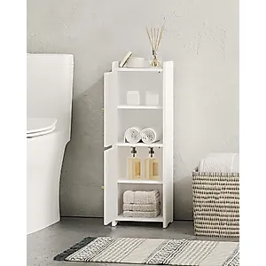Hzuaneri Bathroom Storage Cabinet, Corner Floor Cabinet with 2 Doors and Adjustable Shelf, Narrow Toilet Paper Cabinet, Bathroom Organizer for Small Spaces, White BC19913X