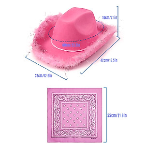 YBHOMINE Cowboy Hat with Bandana - Feather Boa Cowgirl Hat for Women & Men,bachelorette party Halloween Dress-Up (Pink)