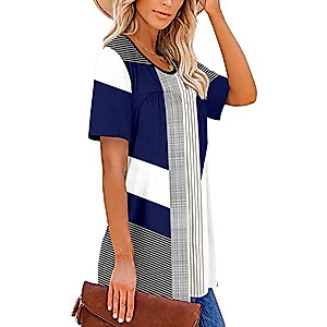 KISSMODA Tunic Tops Short Sleeve Shirts for Women Loose Fitting Casual Cute Shirt Summer Crewneck Lounge Plus Size Blouse Geometry 3XL