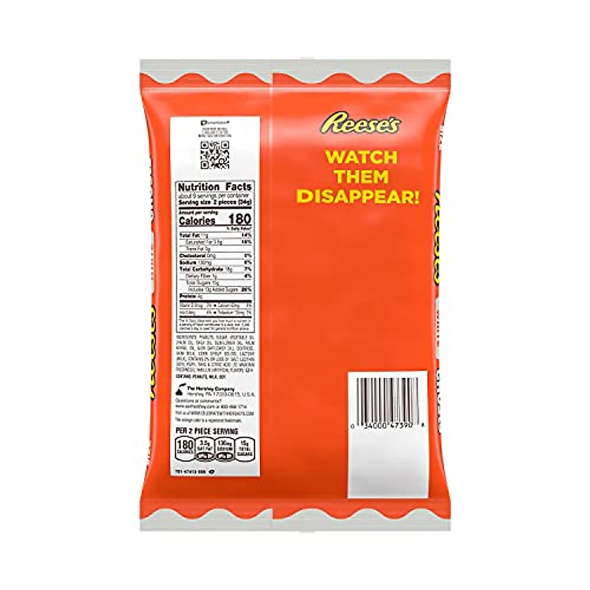 REESE'S White Creme Peanut Butter Snack Size Ghosts Candy, Halloween, 10.2 oz, Bag