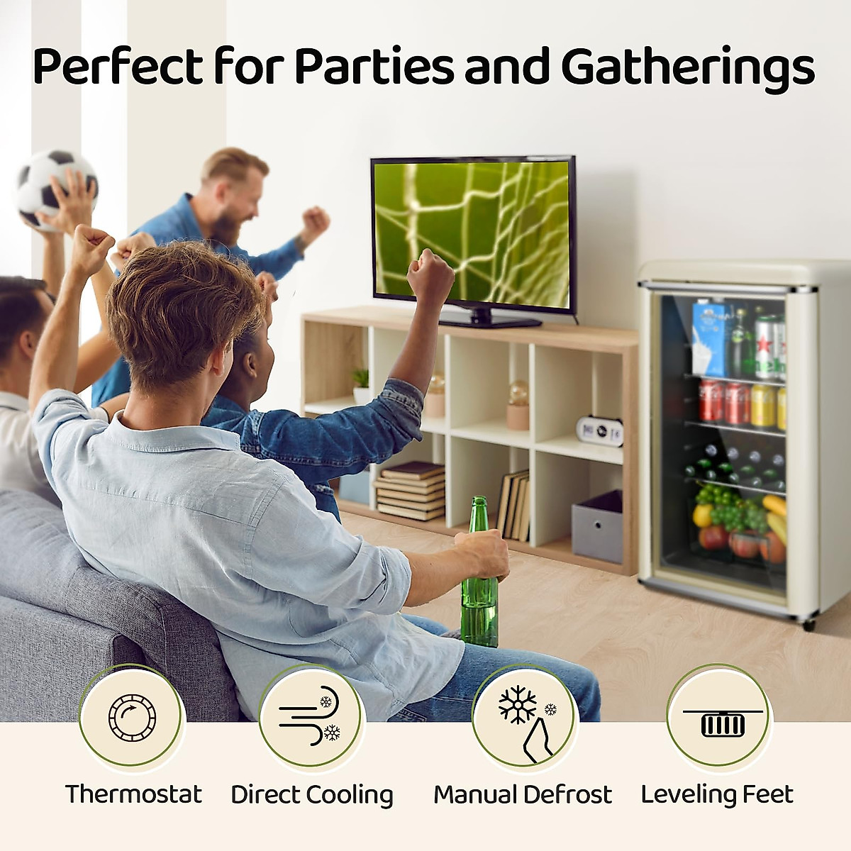 Anypro Retro Beverage Refrigerator Cooler, 4.9 Cu.Ft Mini fridge with Tempered Glass Door, 160 Can Wine Drink Beer Fridge, Small Refrigerator for Office Bedroom Bar, 7 Temperatures, Adjustable Shelves