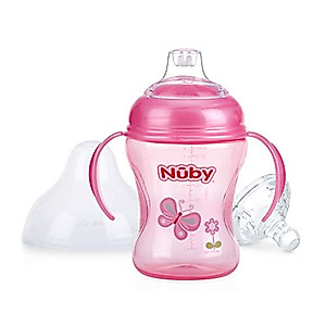 Nuby 3 Piece Natural Touch 3 Stage Wide Neck Breast Size Bottle-to-Cup, Girl