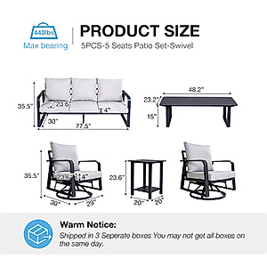 SUGOLD Outdoor Aluminum Patio Furniture Set 5 Piece, Swivel Rocking Chairs, All Weather Outdoor Aluminum Sofa, Patio Bistro Set for Patio, Porch, Deck(Silver Gray)