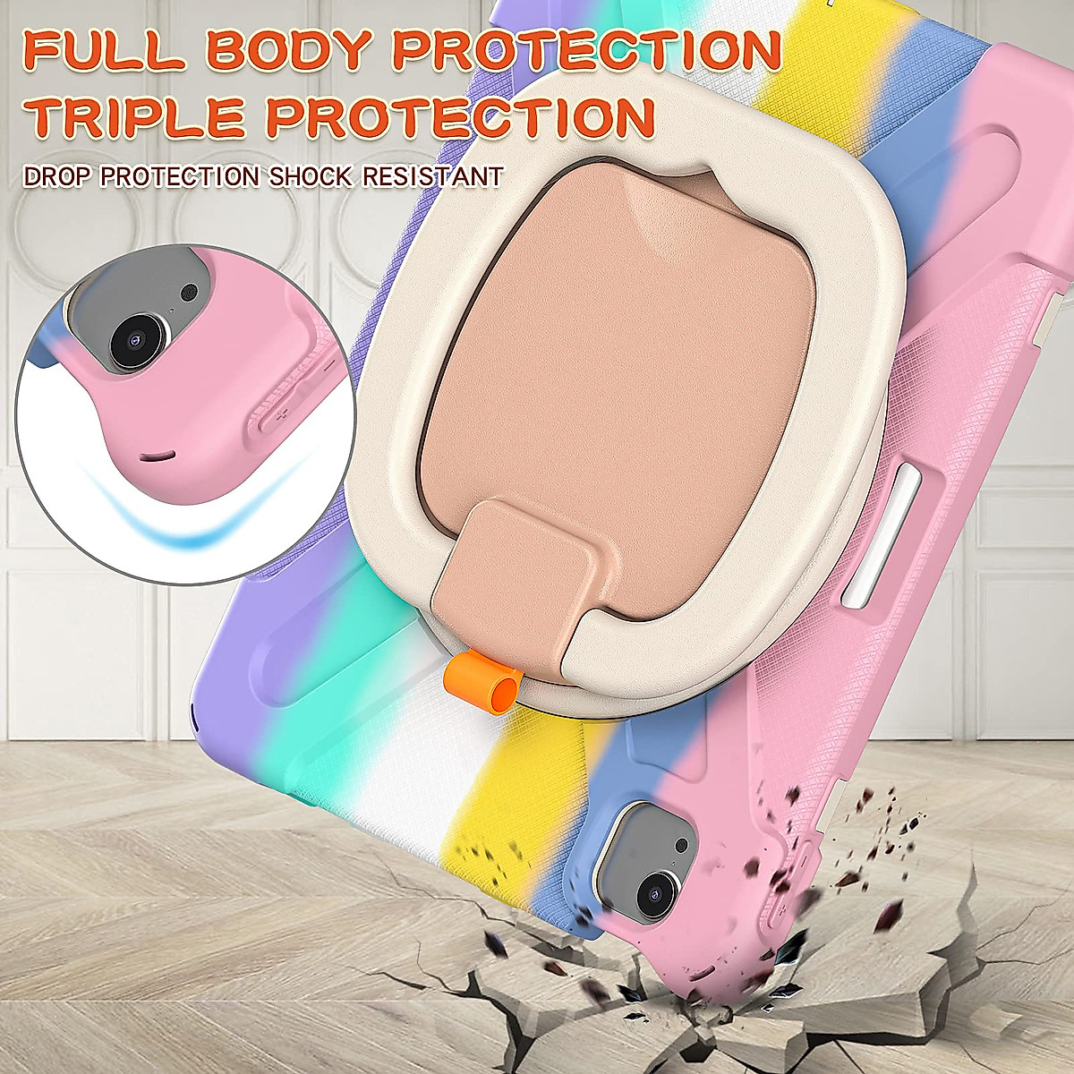 MEEgoodo Case for iPad Air 11 inch (M2) 2024&iPad Air 5th 4th Generation 10.9 inch 2022 2020&iPad Pro 11 inch Case 4th/3rd/2nd/1st Gen 2022 2021 2020 2018 with Pencil Holder&Stand&Strap,Colorful Pink