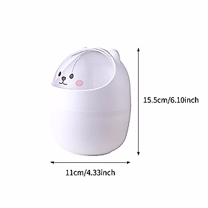 Trash Can,Mini Desktop Trash Can, Cute Cartoon Bear Shape Trash Can with Lid, Garbage Container Bin for Bathroom Kitchen Home Office Dorm Kids Room Waste Bin Arrangement