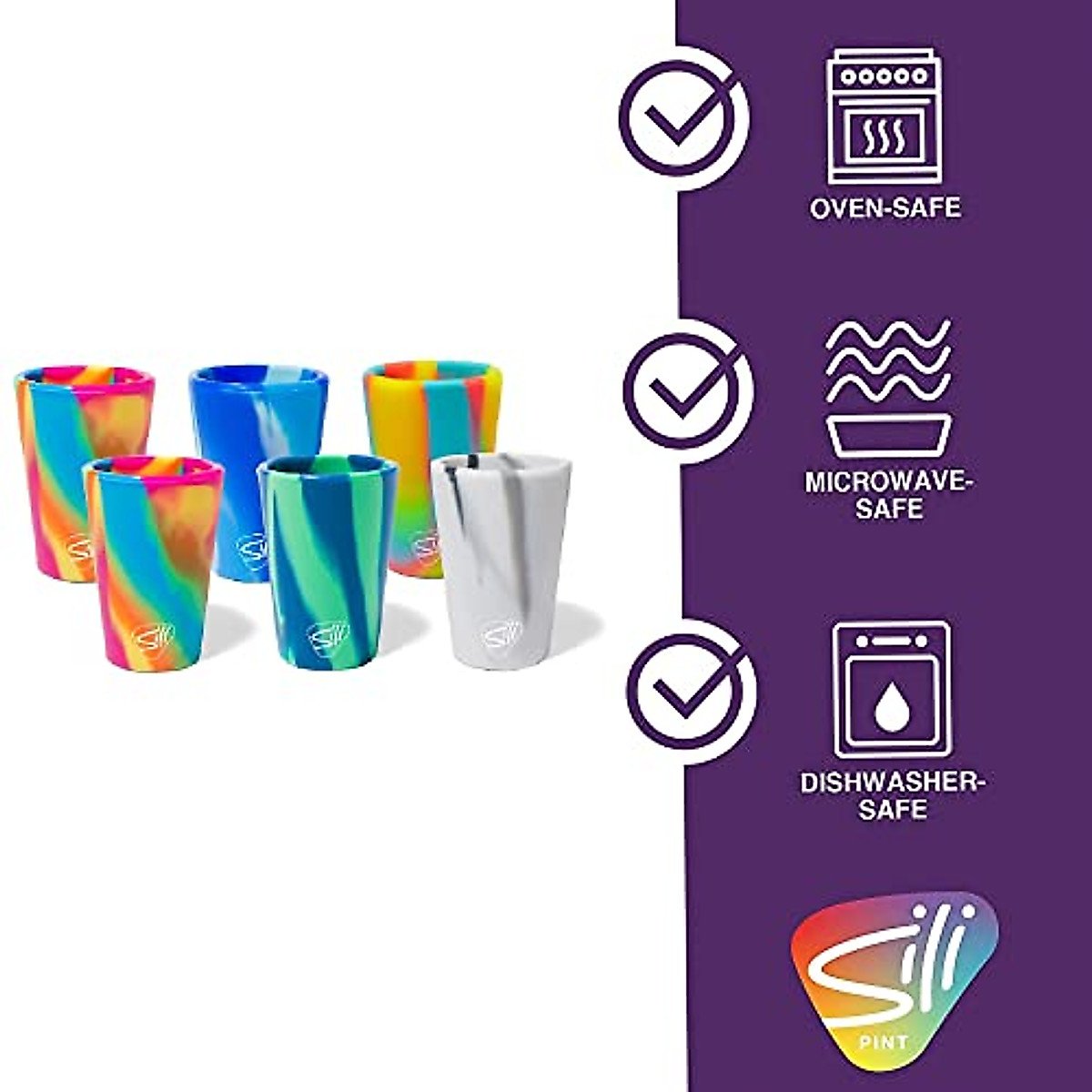 Silipint Silicone Shot-Glass Set: 6 Pack - Sugar Rush, Headwaters, Mountain Marble, Artic Sky & 2 Hippie Hops - 1.5oz