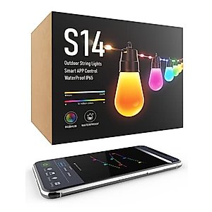 Outdoor String Lights Custom Modes - 50Ft Patio Lights with Rope Fairy App Control RGBW Smart Dimming Outside Light with Schedule Timer 84 LED 15 Edison Bulb for Backyard Garden Party Wedding Holidays