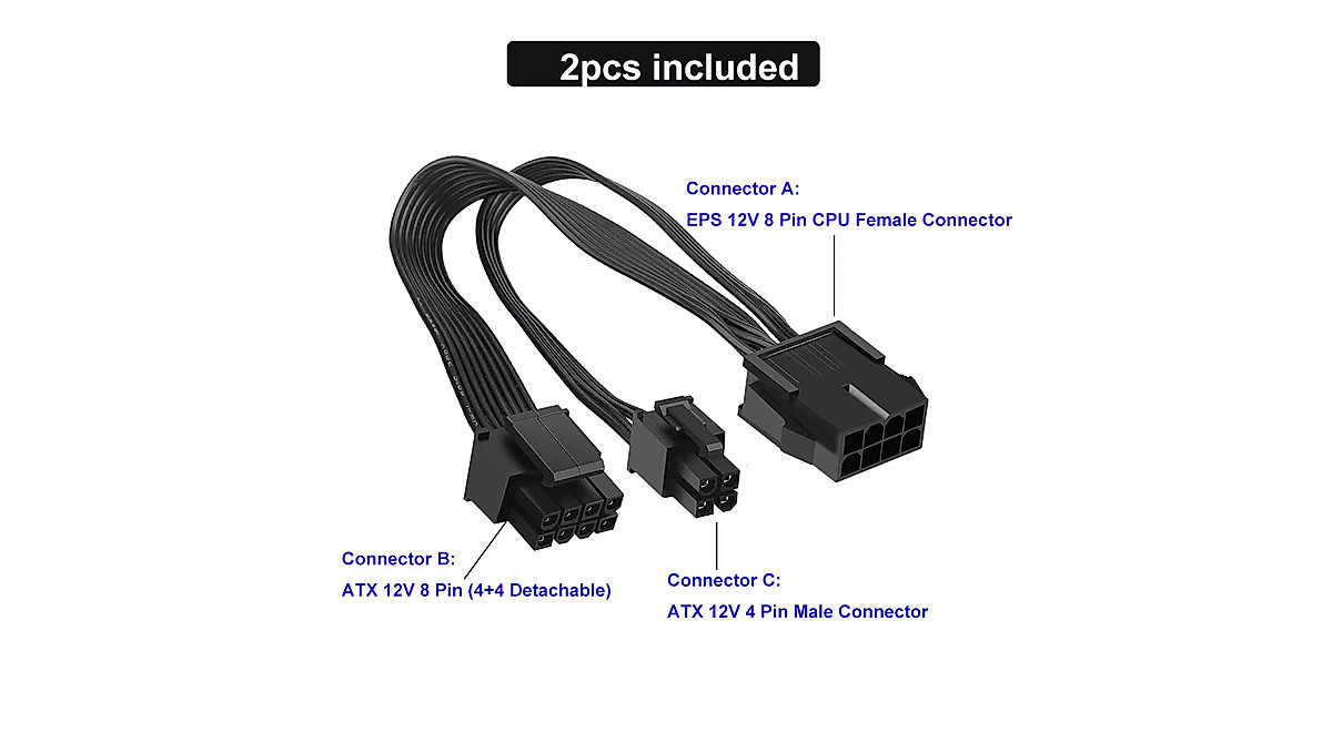OwlTree 2 Pack EPS12V CPU Power Extension Cables for Motherboards