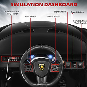 INFANS 12V Licensed Lamborghini Sian Kids Ride On Car with Parent Remote Control, Spring Suspension, MP3 Player, Electric Toy Roadster Carbon Fiber Textured for Toddler (Black)