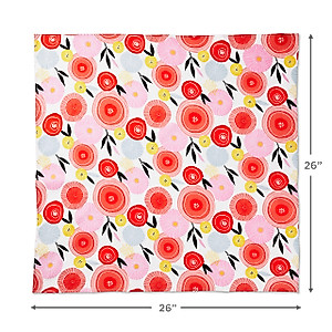 Hallmark Reusable Fabric Gift Wrap (1 Sheet: 26" x 26" Pink and Orange Modern Floral) for Birthdays, Bridal Showers, Valentine's Day, Easter, Mother's Day