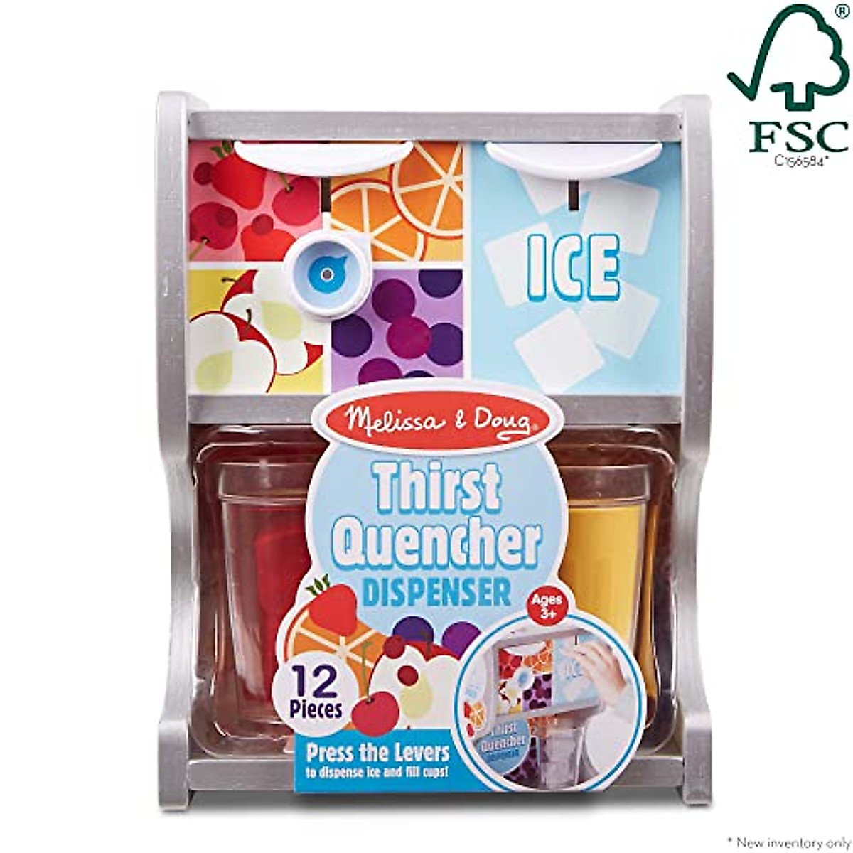 Melissa & Doug Wooden Thirst Quencher Drink Dispenser With Cups, Juice Inserts, Ice Cubes - FSC Certified