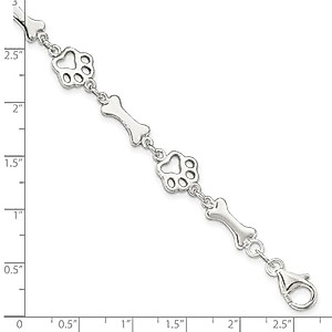 9mm 925 Sterling Silver Animal Pet Dog Bones and Paws Bracelet 8.5 Inch Jewelry for Women