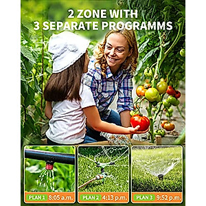 RAINPOINT Sprinkler Timer,Water Timer with 6 Programmable Procedure Rain Delay/Manual/Automatic Mode,Outdoor Hose Timer for Week/Specific/Daily Day Cycle Watering for Lawn Garden Irrigation,2 Outlet