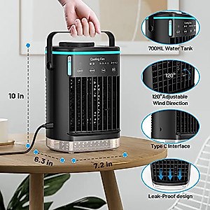 Portable Air Conditioners, Mini Air Conditioner Portable for Room, 4 Speeds Personal Air Conditioner, Small Portable Evaporative Air Cooler Misting Fan with Timer for Bedroom Office Desk, Black