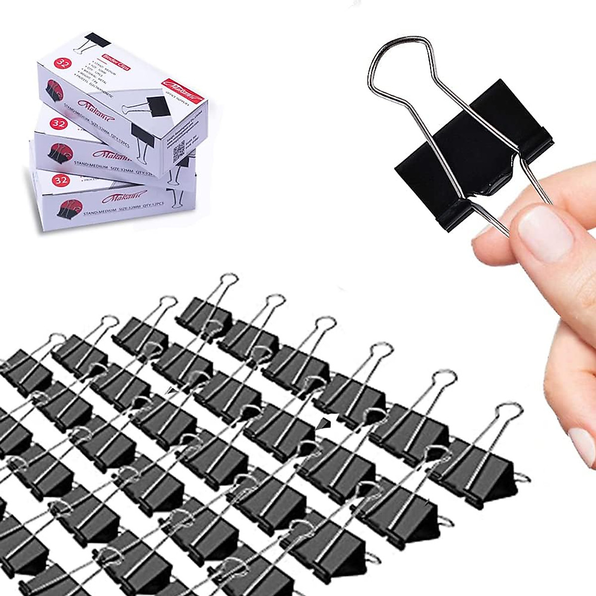 Medium Binder Clips 1.25 Inch Black 36 PCS, Binder Clips 32mm for Teacher School Office and Business